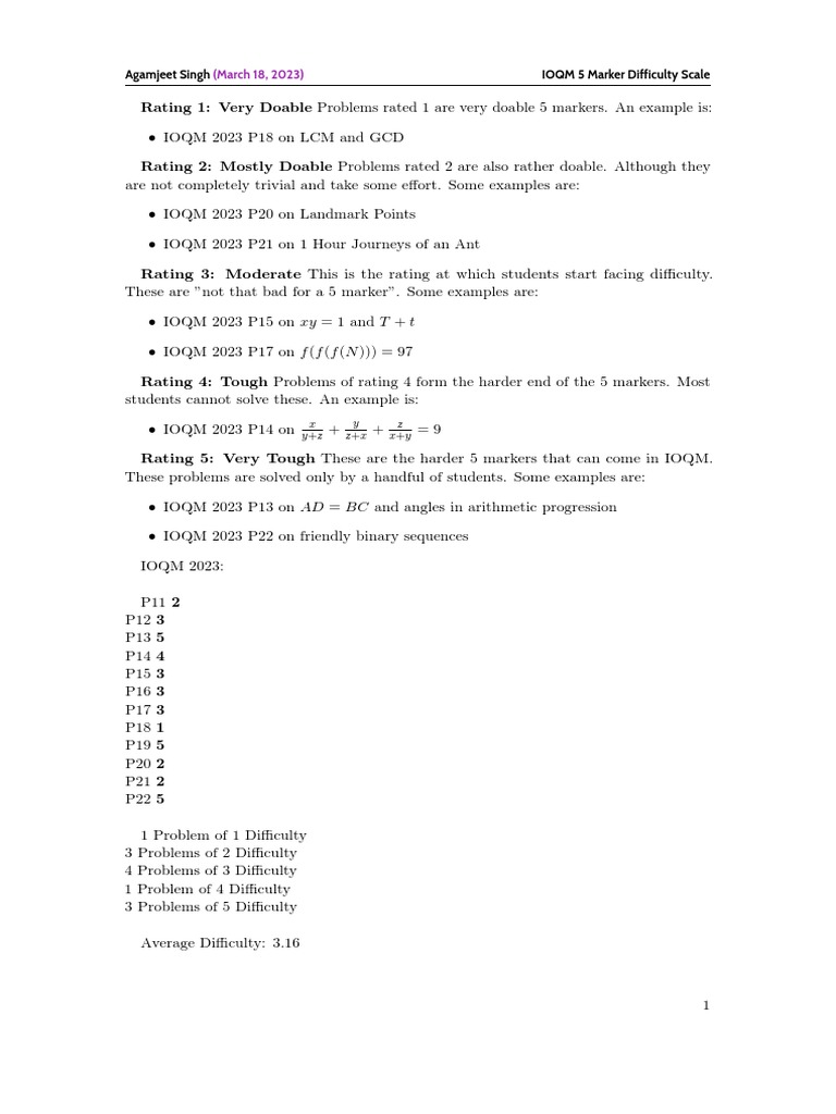 IOQM Difficulty Scale PDF | PDF | Technology & Engineering
