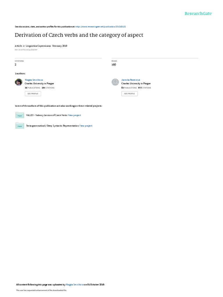 Derivation of Czech Verbs and The Category of Aspe PDF | PDF | Morphology (Linguistics) | Word