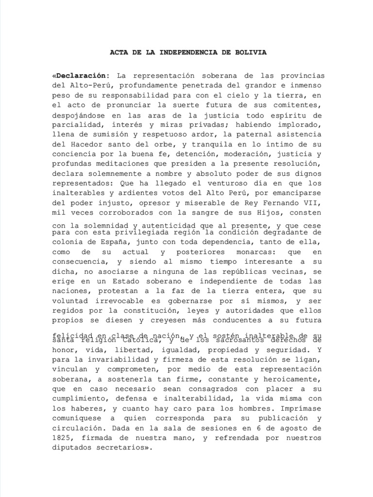 PDF Acta de La Independencia de Bolivia - Compress | PDF