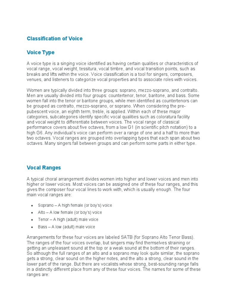 Classification of Voice | Download Free PDF | Music Theory | Elements ...