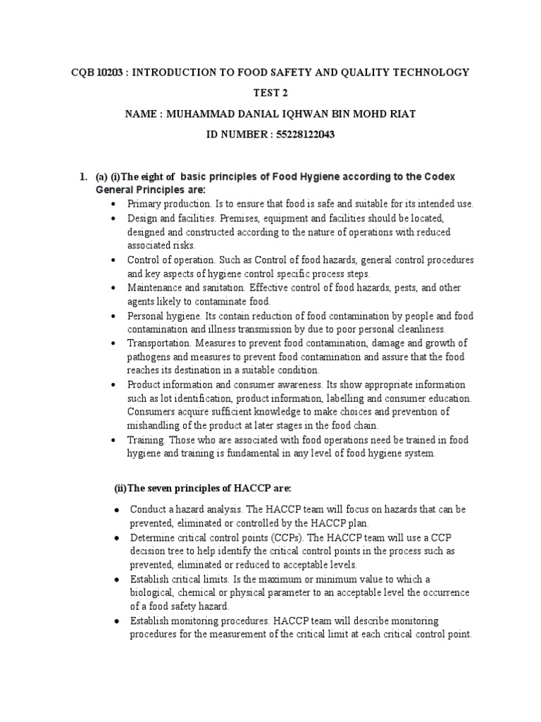 Test Food Safety 2 | PDF | Hazard Analysis And Critical Control Points ...