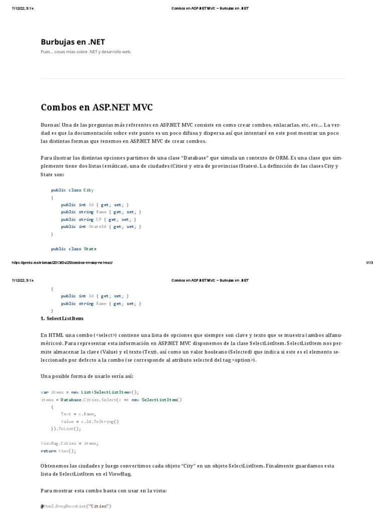 Combos en ASP - NET MVC - Burbujas en | PDF | Ciencias de la Computación | Gestión de tecnología ...