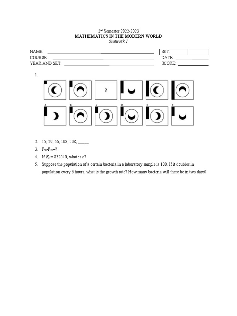 Mathematics in The Modern World: Seatwork 1 | PDF | Teaching Methods & Materials | Computers