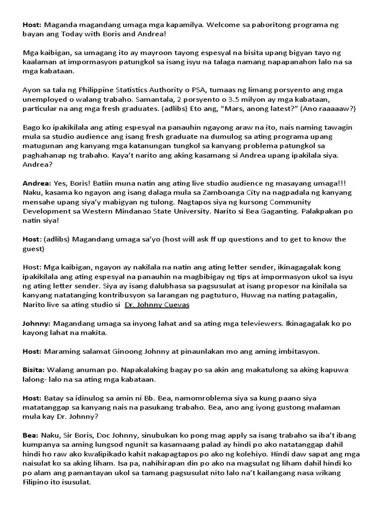 Talkshow Script Inobasyon | PDF