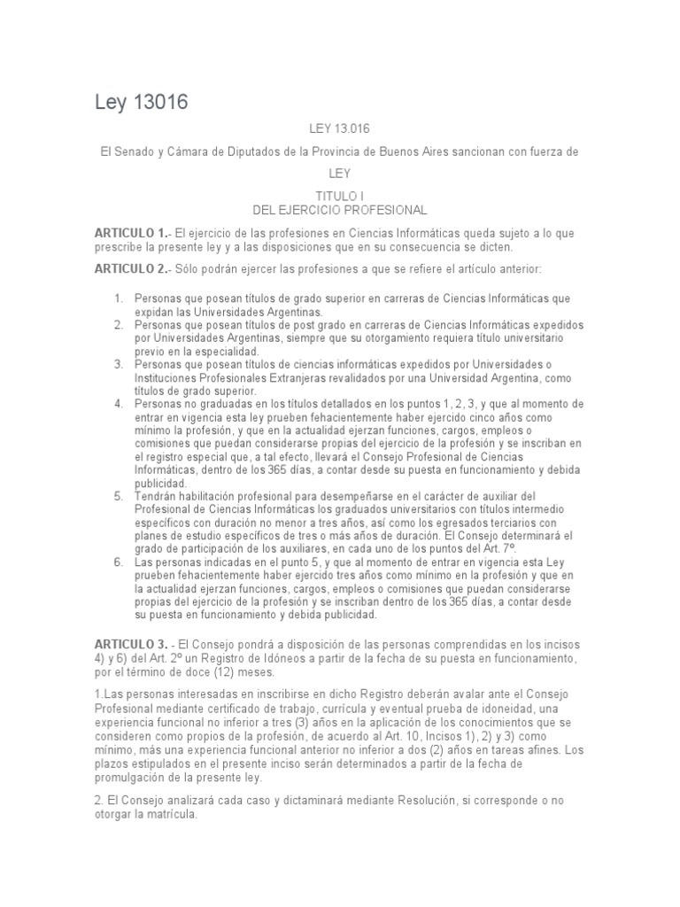 Ley 13016 | PDF | Disciplinas | Elecciones