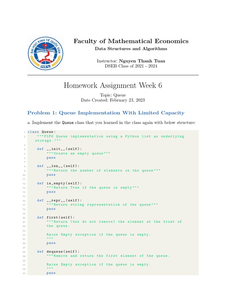 DSA Homework Assignment Week6 Queue | PDF | Queue (Abstract Data Type ... DSA Homework Assignment Week6 Queue | PDF | Queue (Abstract Data Type ...