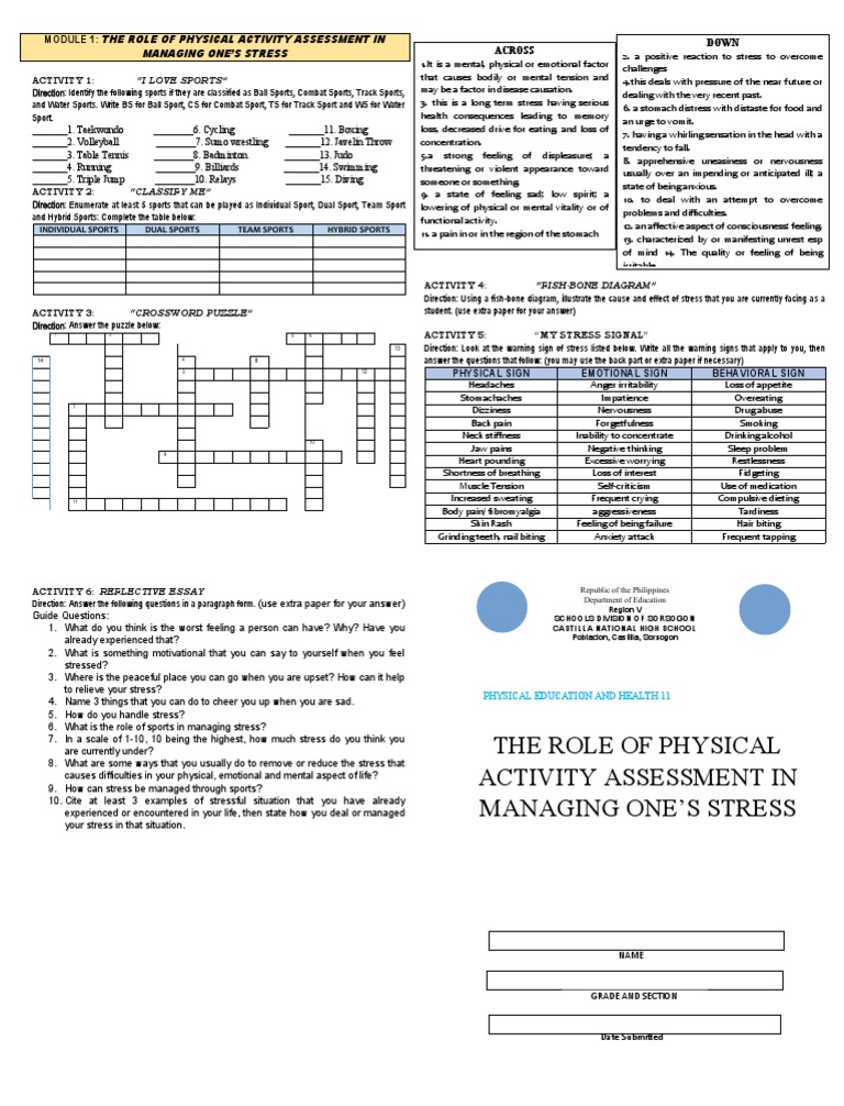 Module 1 Pe Learning Activity Sheet | Download Free PDF | Anxiety | Stress (Biology)