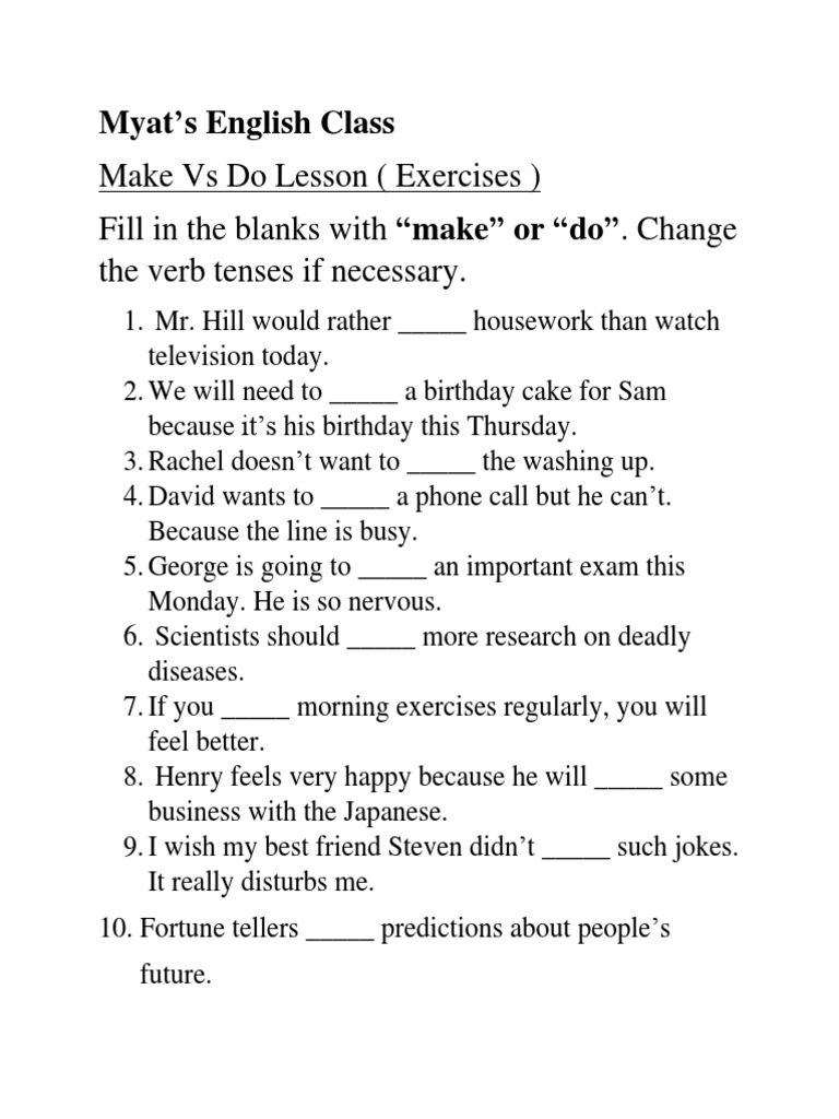 Make vs Do Exercises for English Learners | PDF