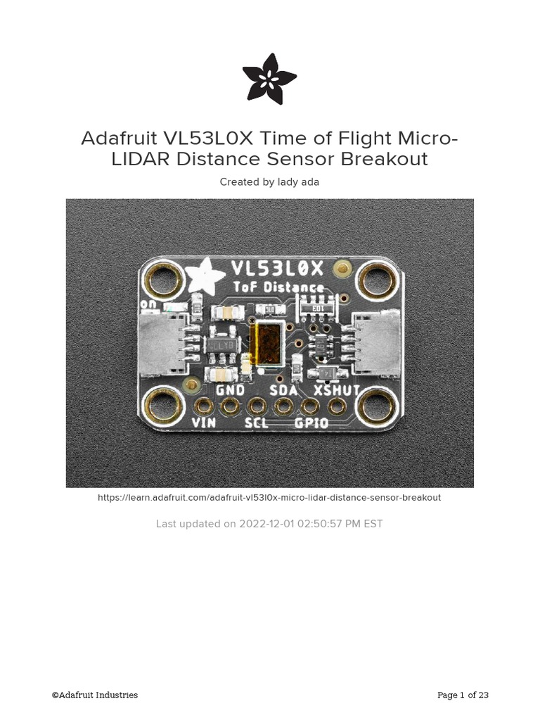 Adafruit Vl53l0x Micro Lidar Distance Sensor Breakout Pdf Arduino
