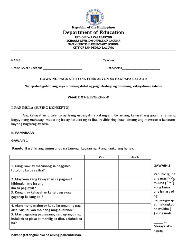 Las Esp Week 2 Q1 | PDF