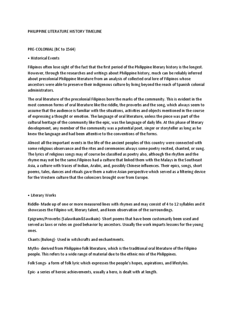 Timeline of Philippine Literature | PDF