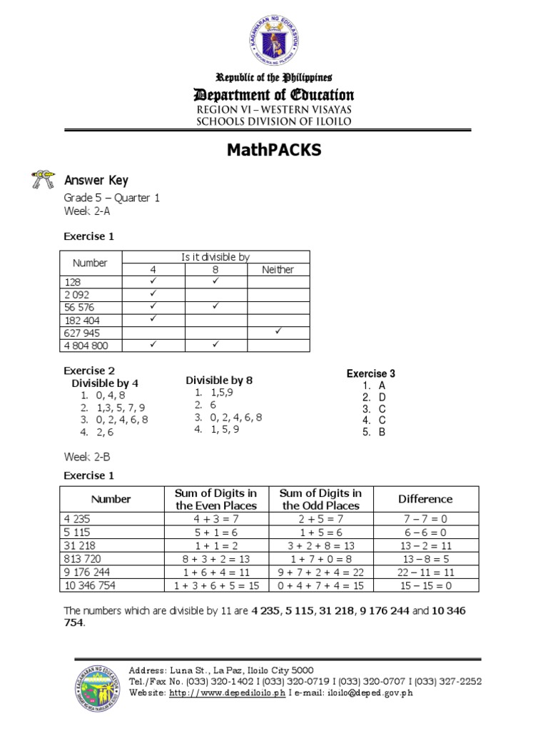 Grade 5 MathPACKS Answer Key | PDF | Philippines