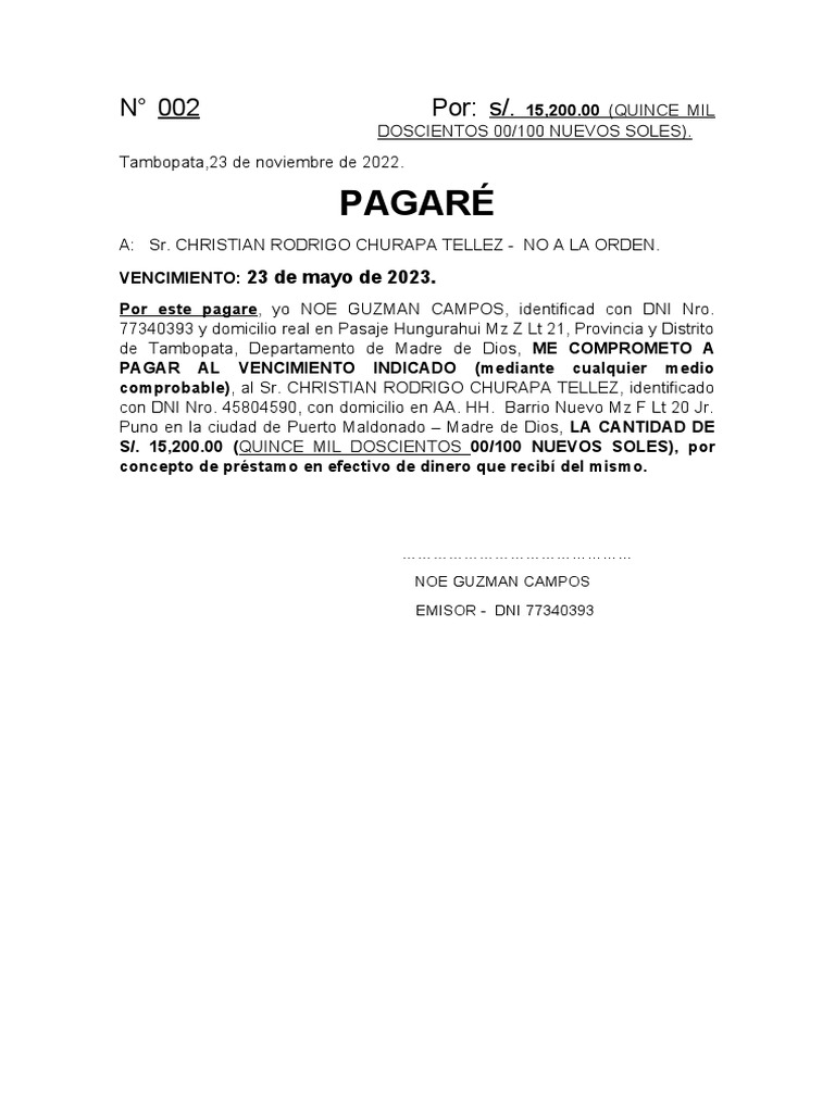 Modelo de Pagare | PDF | Derecho