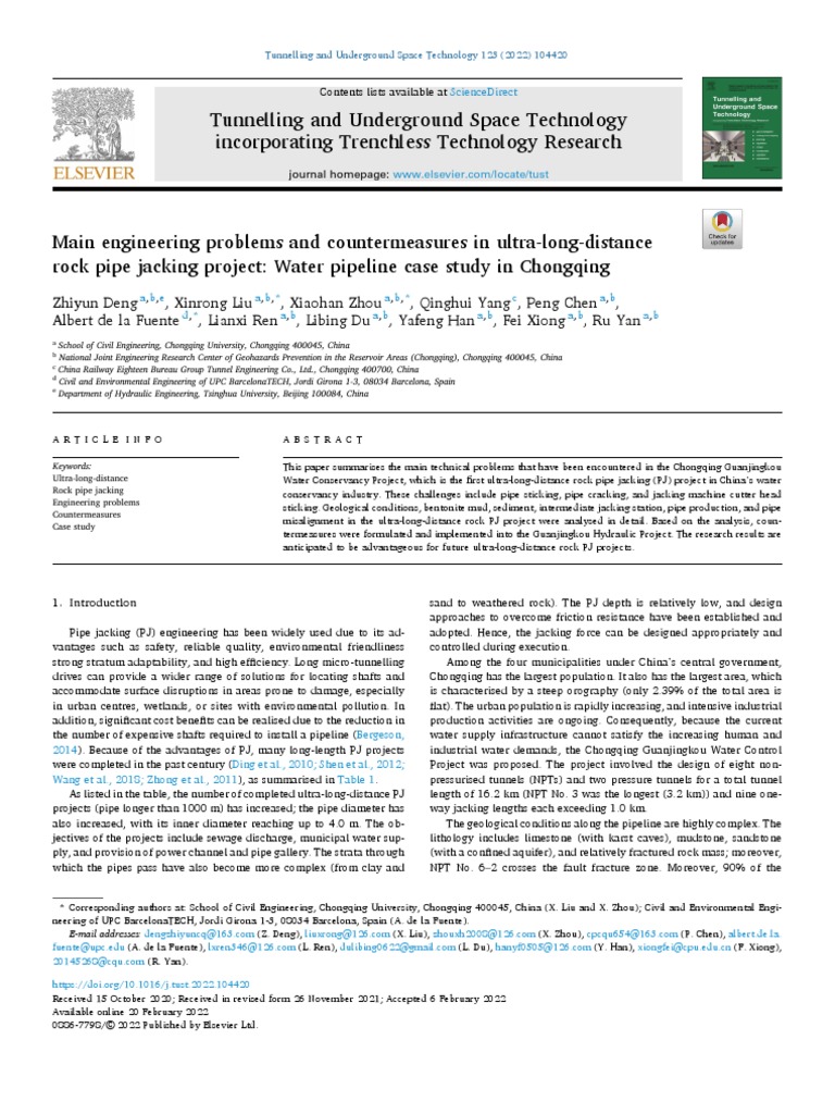 Deng Et Al 2022 TUST - Problems in Long Distance Pipe Jacking | PDF ...