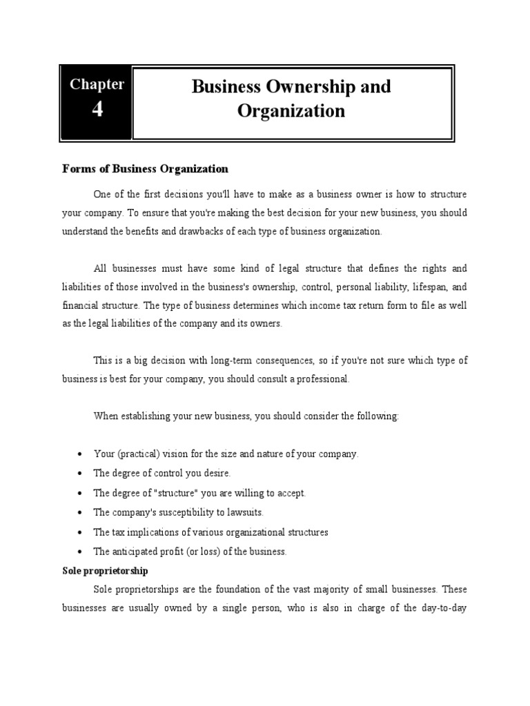 Chapter 4 Forms of Business Organization | PDF | Partnership | Sole Proprietorship