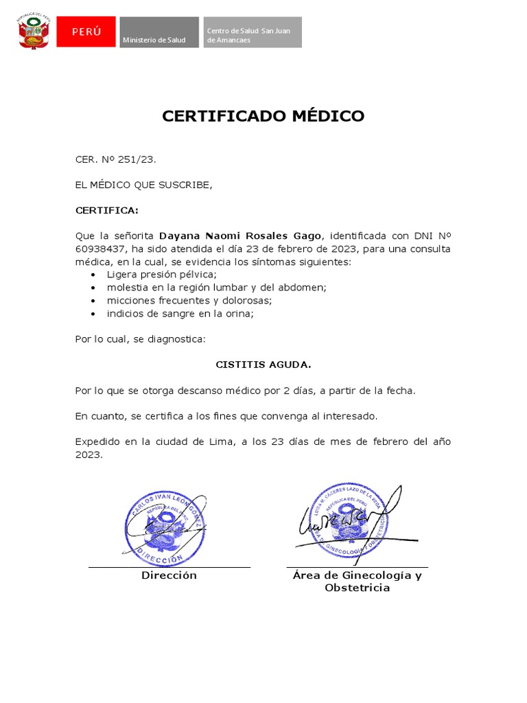 Certificado de Ginecologia | PDF