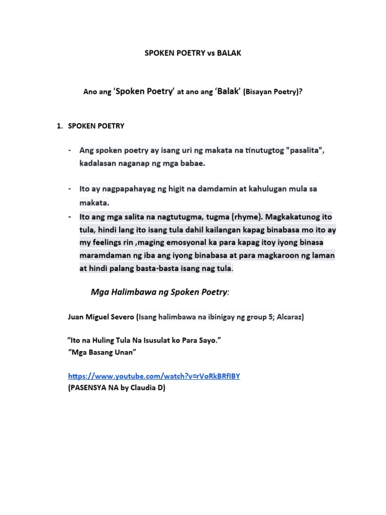 SPOKEN POETRY Vs BALAK | PDF