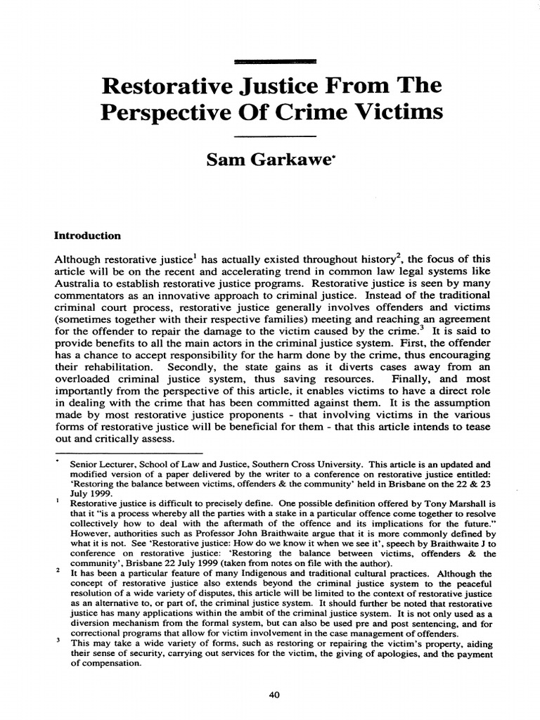 Restorative Justice From The Perspective of Crime Victims: Sam Garkawe | Download Free PDF ...