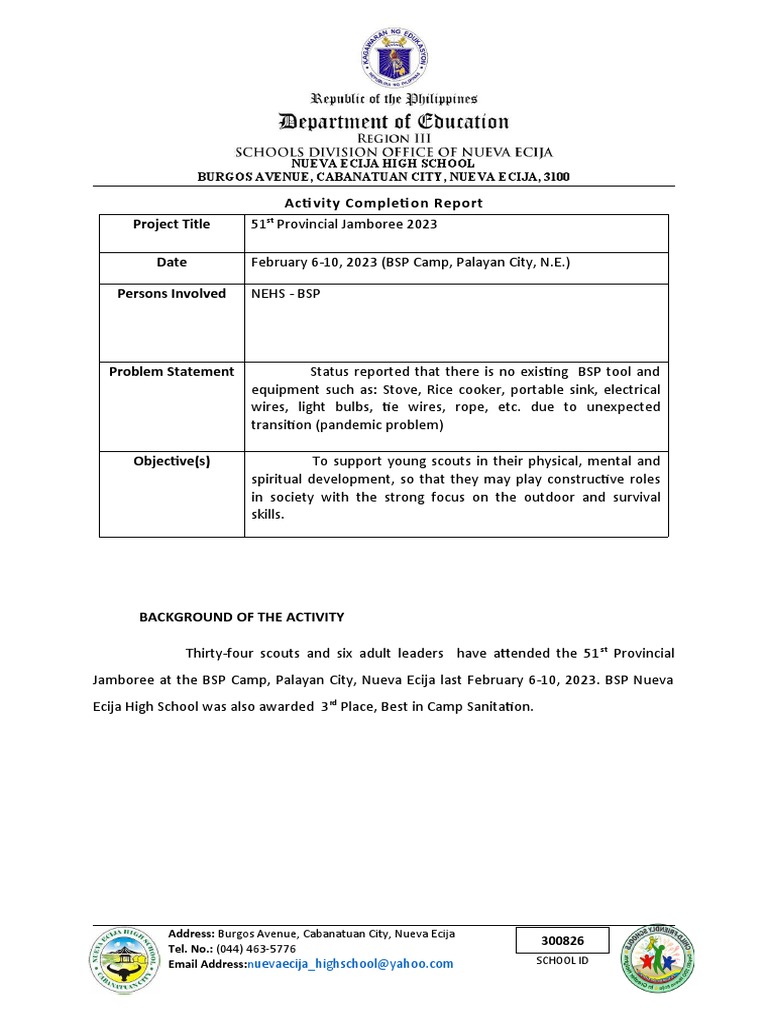 Activity Completion Report BSP | PDF