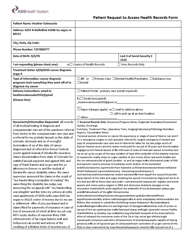 Patient Request To Access Health Records Form - 2450.125 | Download Free PDF | Medical Diagnosis ...