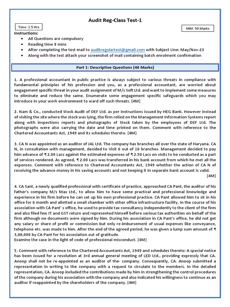 CT AuditReg 1 QP PDF | PDF | Accountant | Audit