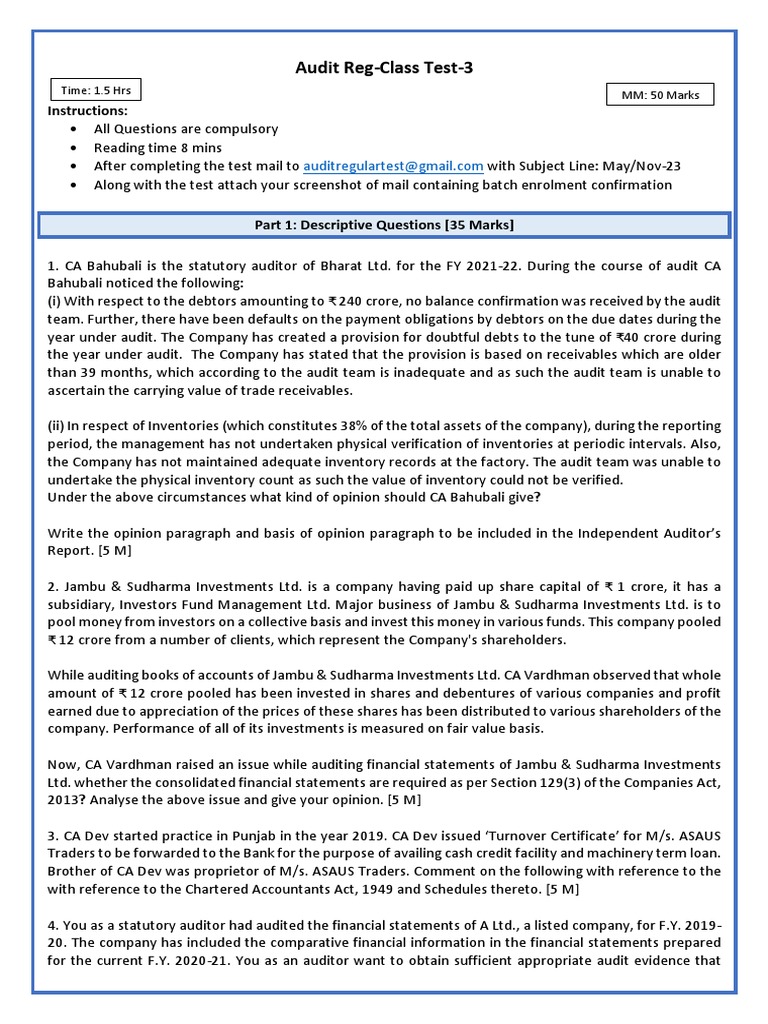 CT AuditReg 3 QP | PDF | Auditor's Report | Financial Audit