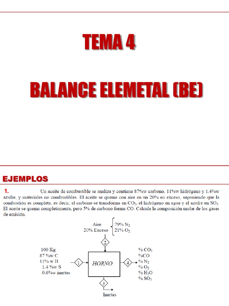 Tema4-Balance Elemental - Ejemplos PDF | PDF | Ciencias fisicas | Química