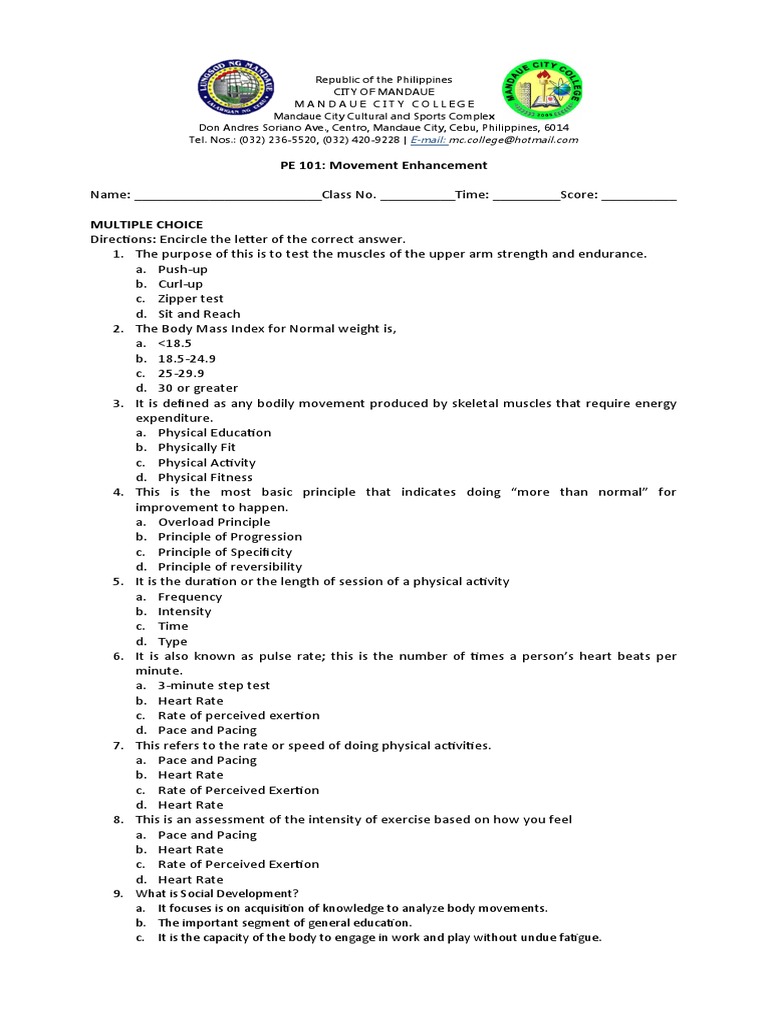 Midterm - PE - 101 | PDF | Skeletal Muscle | Flexibility (Anatomy)