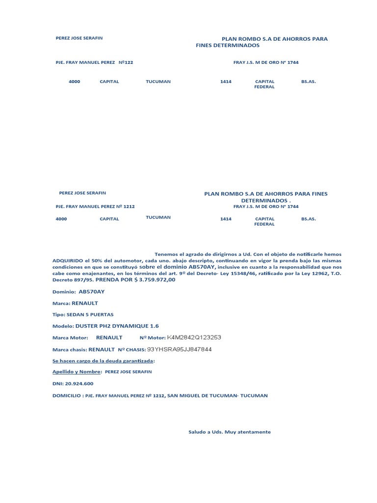 Carta Documento Modelo Mia | PDF
