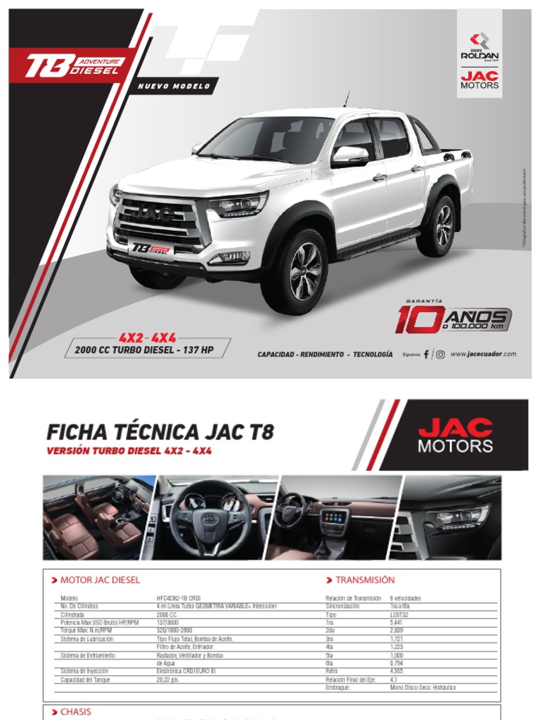 T8 DIESEL Ficha Tecnica - OK PDF | PDF | Sistema de freno antibloqueo | Turbocompresor