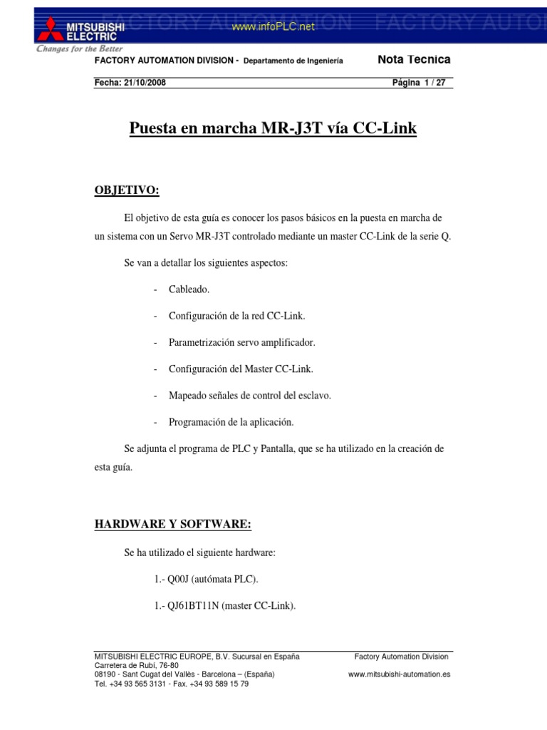 Tutorial MR-J3T Via Cc-Link PDF | PDF | Arquitectura de Computadores ...