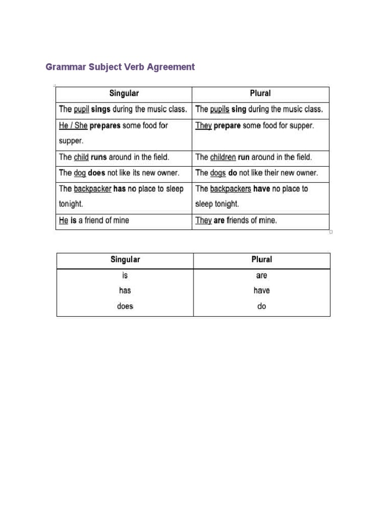 Grammar Subject Verb Agreement | PDF