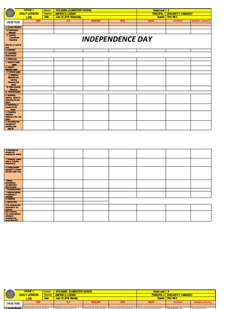 Grade 2 Daily Lesson Log Overview | PDF