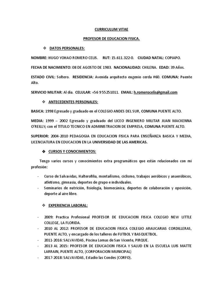 Curriculum Vitae Profesor Hugo Romero 2023 | PDF