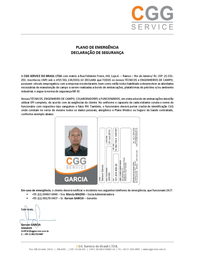 Plano de Emergência - CGG Service Do Brasil | PDF