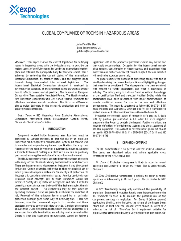 Gloabal Compliance of Rooms in Hazardous Areas | PDF