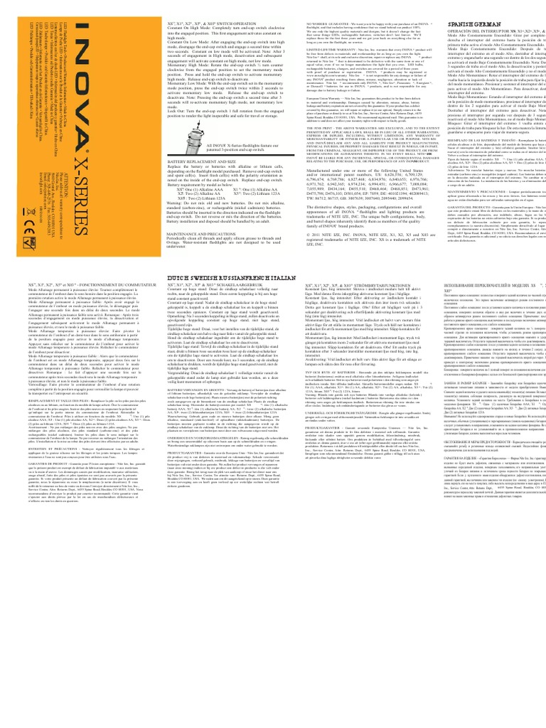Manual Nite Ize Inova X5 UV (Español - 1 Páginas) | PDF | Galvanic Cells | Electrical Equipment
