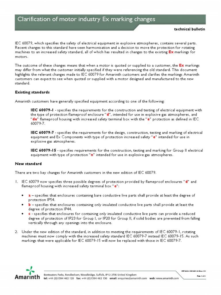 Amarinth Technical Bulletin Clarification of Motor Industry Ex Marking Changes | Download Free ...