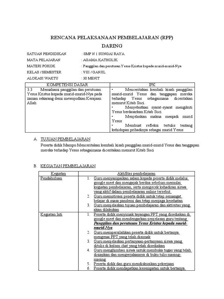 RPP 3. Kls 8 Daring | PDF