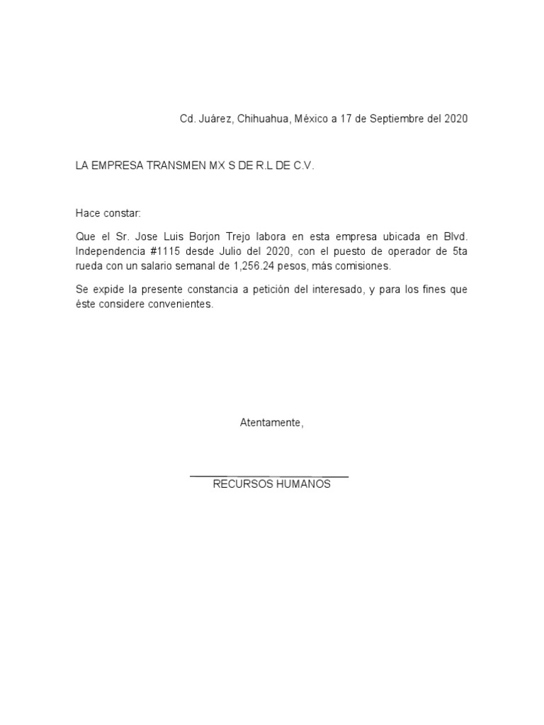 Carta de Referencia de Trabajo | PDF