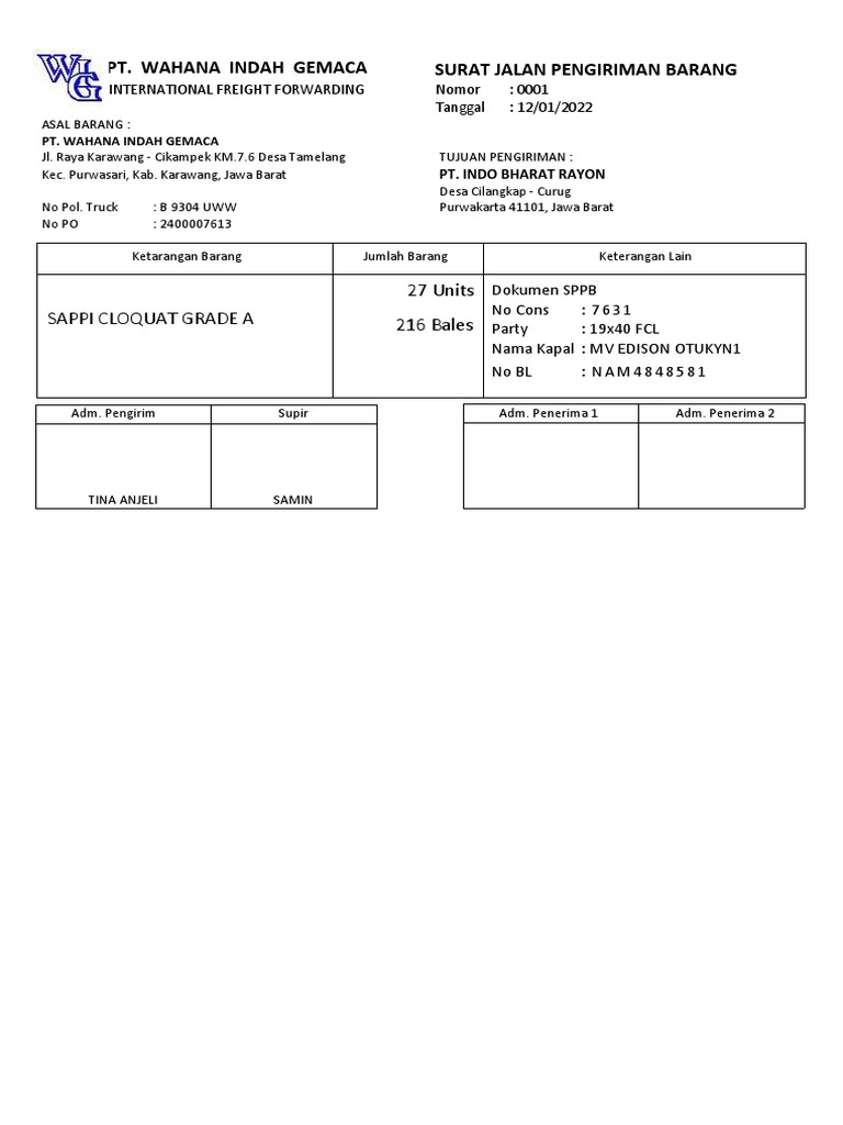 Format Surat Jalan IBR | PDF