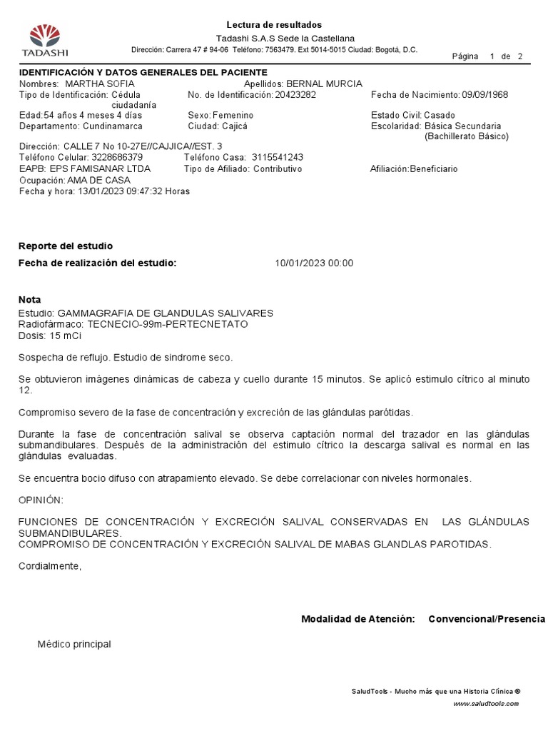 Identificación Y Datos Generales Del Paciente: Reporte Del Estudio ...