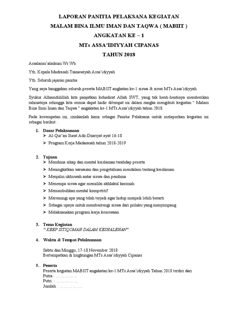 Laporan Panitia Pelaksana Kegiatan | PDF