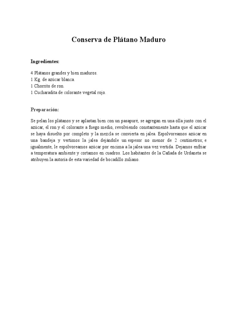 Recetas Paledonia y Conserva de Plátano Maduro | PDF | Postres | Cocina ...