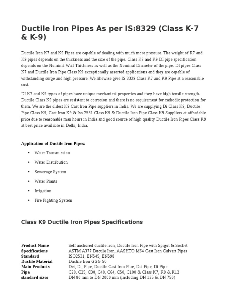 Ductile Iron Pipes PDF | PDF | Pipe (Fluid Conveyance) | Secondary Sector Of The Economy