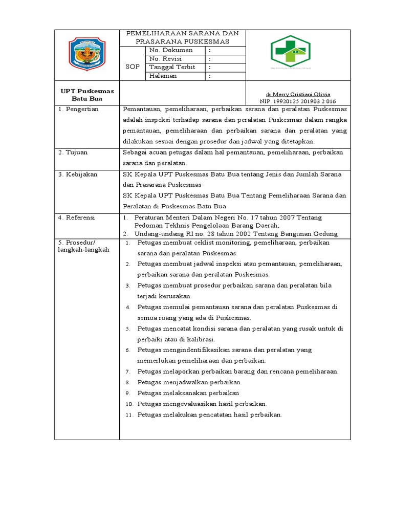 Sop-Pemeliharaan-Sarana-Dan-Prasarana-Serta Perbaikan Nya Di Puskesmas Batu Bua 22 | PDF | Sains ...