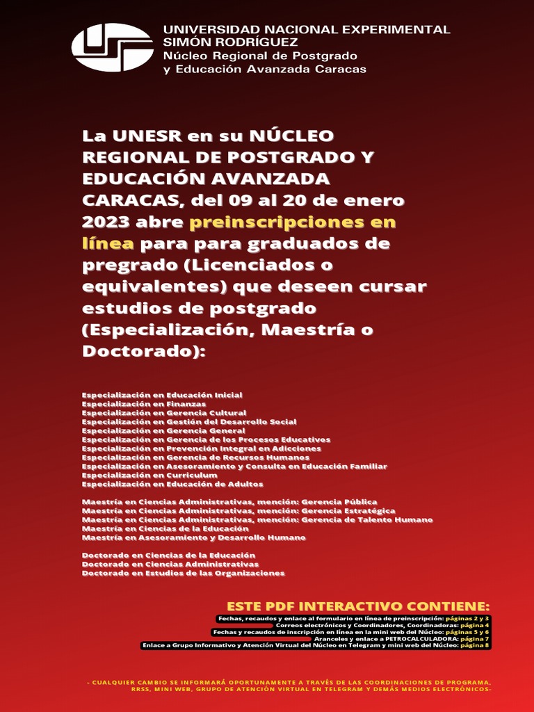 Preinscripción UNESR Valencia 2023 | PDF | Crecimiento personal y ...