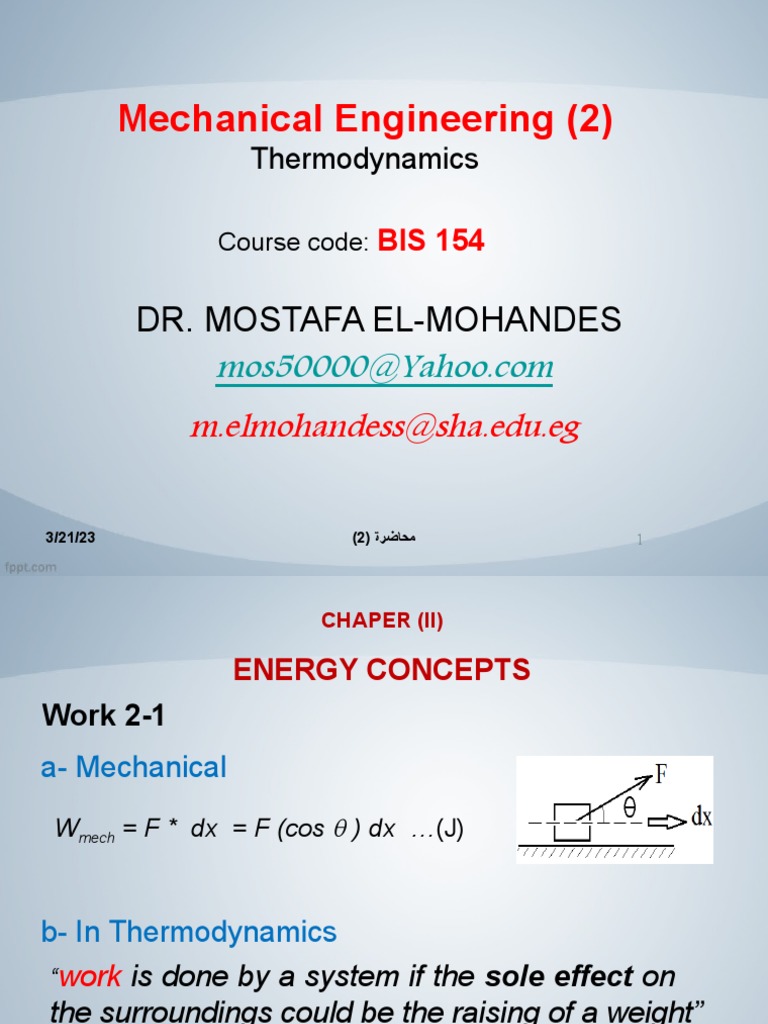 BIS 154 - Mech Eng. 2 - Lecture 2.ppsx | PDF | Heat Capacity | Heat