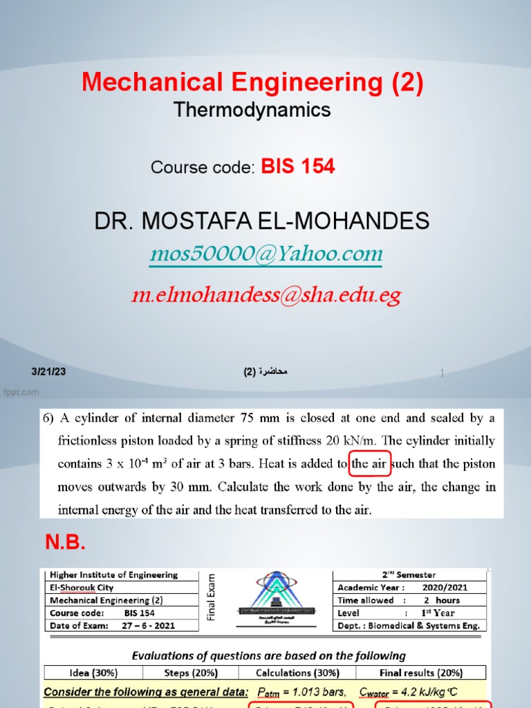 BIS 154 - Mech Eng. 2 - Lecture 3.ppsx | PDF | Heat Capacity | Gases