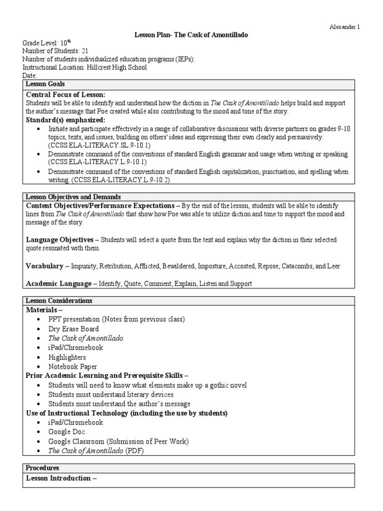 Engl 6575 LP 3 Revised | PDF | Lesson Plan | Lecture